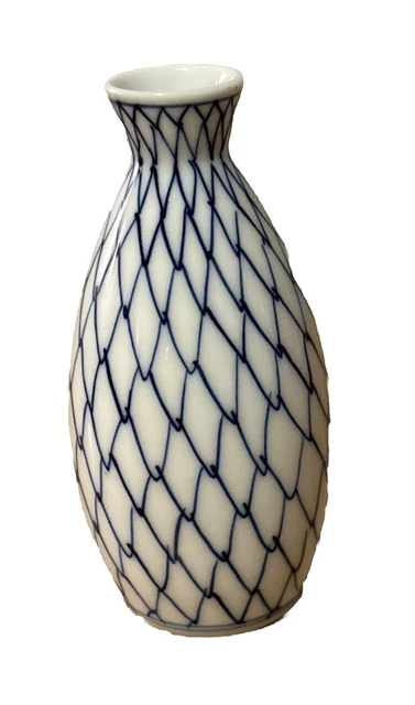 PORCELAIN FISHNET BLUE And White Vase, Labelled Foreign Base Marking. 4 ...
