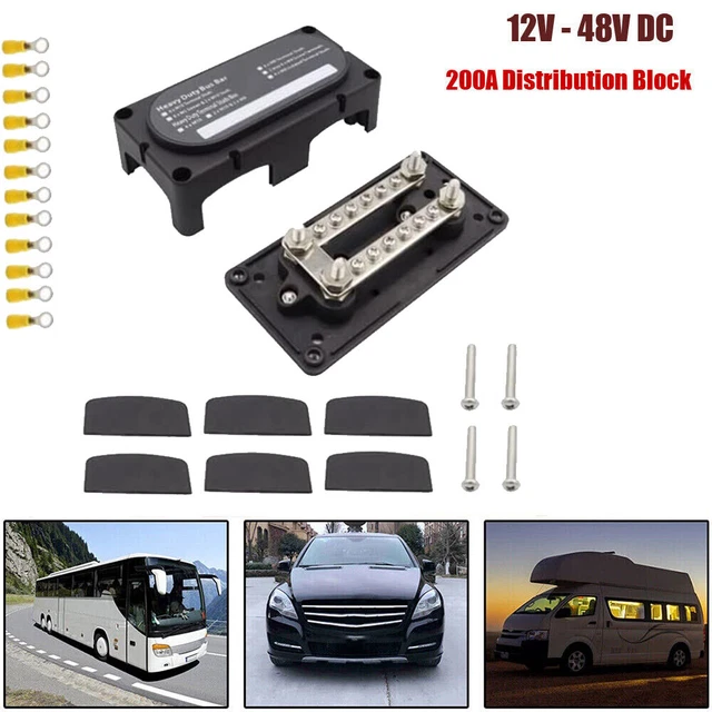BLACK HEAVY DUTY Way Bus Bar/Power Distribution Box Terminal Studs 200A ...