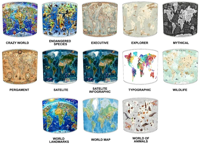 WORLD MAP LAMPSHADES, Ceiling Lights Ceiling Pendants Bedside Table ...
