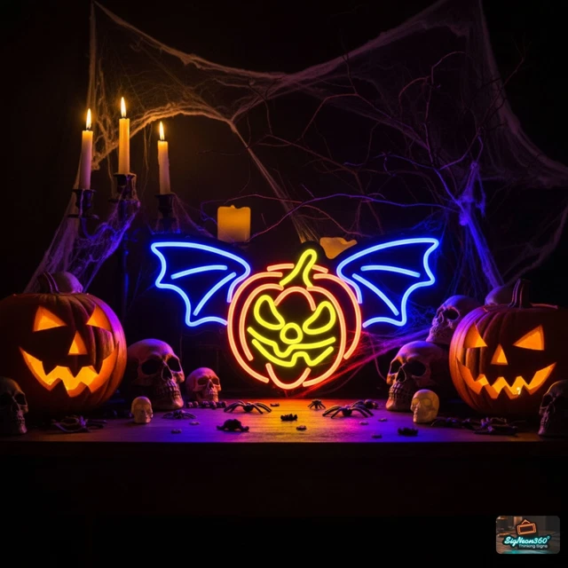 WINGED PUMPKIN NEON Sign Halloween Wall Light Bar Party Decoration ...