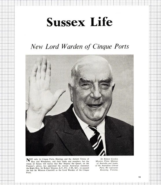 9454) LORD WARDEN Of Cinque Ports Sir Robert Gordon Menzies - 1965 ...