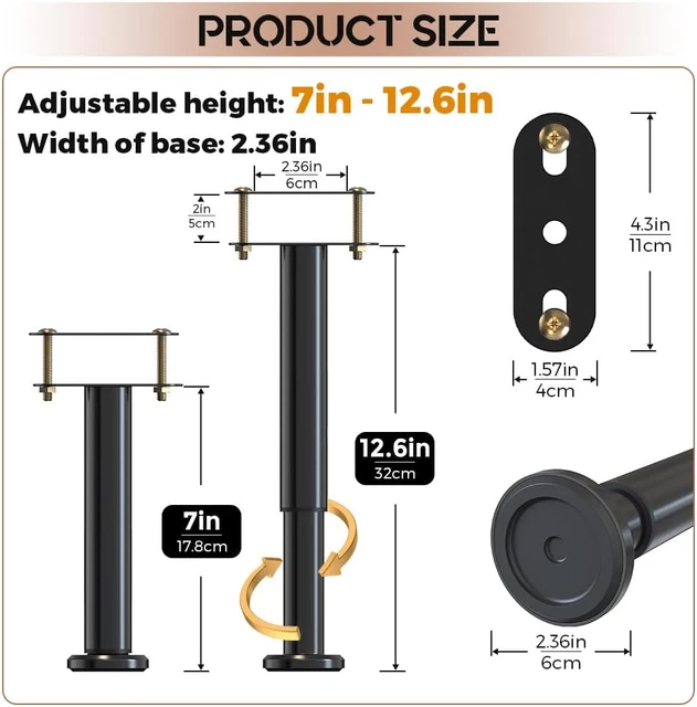 UNDER BED METAL Support Legs, Adjustable Height Bed Frame Support Leg ...