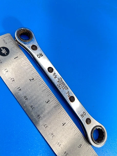 SNAP-ON TOOLS RATCHETING Box Wrench 3/8” x 7/16" R1214A USA S-5-14 $9. ...