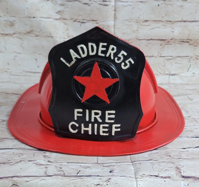 HAND-PAINTED TIN ART Fire Chief Fireman Hat Ladder Co. 55 Metal ...