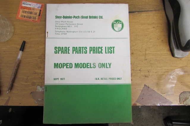 1977 STEYR-DAIMLER-PUCH SPARE Parts Price List Booklet Mopeds Uk Retail ...