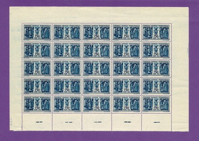 FRANCE STAMP TIMBRE 274 " EXPOSITION COLONIALE 1F50 BLOC DE 25" NEUF xx ...