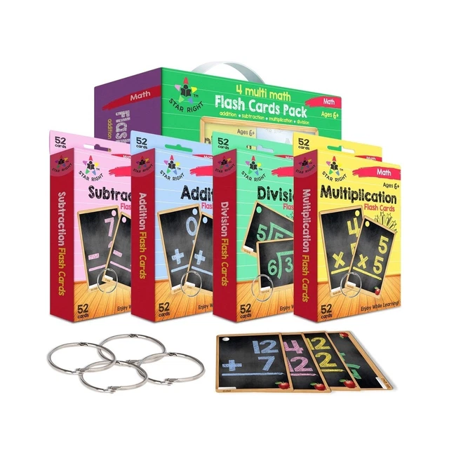 STAR RIGHT MATH Flash Cards Set of 4 - Addition, Subtraction, Division ...