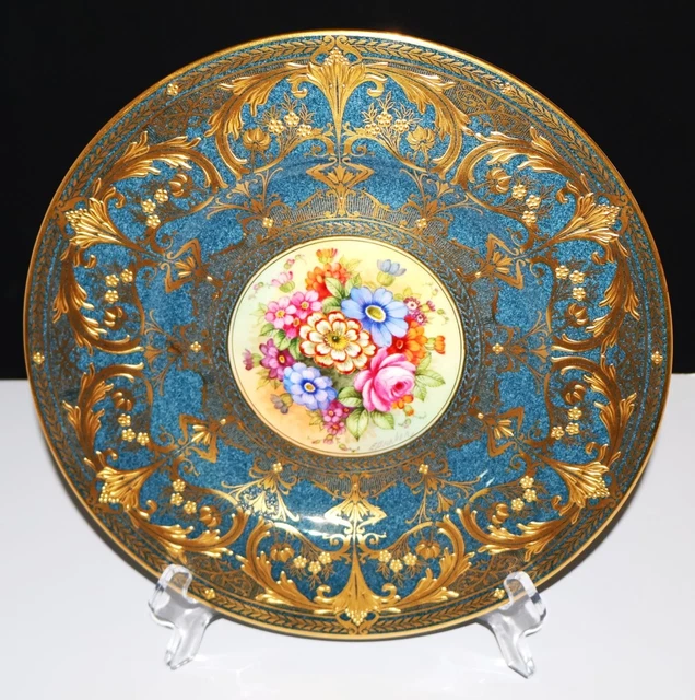 ROYAL WORCESTER HIGHLY Gilded Powder Blue with Floral 10.5” Cabinet ...