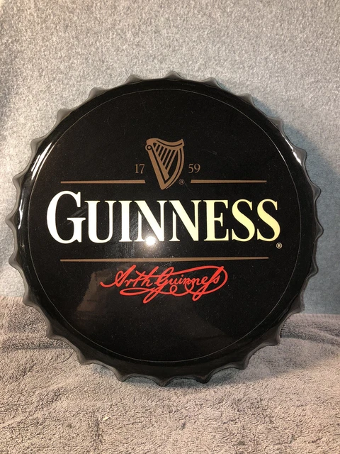 GUINNESS BEER SIGNATURE Arth Guinness Metal Bottle Cap Sign 13.5 ...