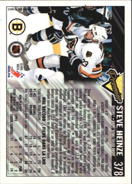 CARTE DE HOCKEY 1993-94 OPC Premier Boston Bruins #378 Steve Heinze EUR 1,88 - PicClick FR