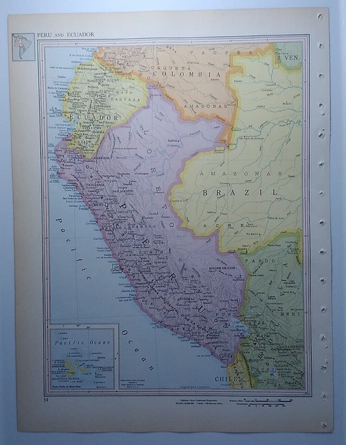 1957 ANTIQUE PERU & ECUADOR Atlas Map - Encyclopedia Britannica World ...