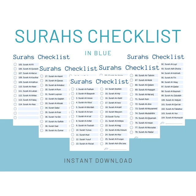 SURAH CHECKLIST PRINTABLE, Surah Tracker, Quran Tracker, Recitation ...