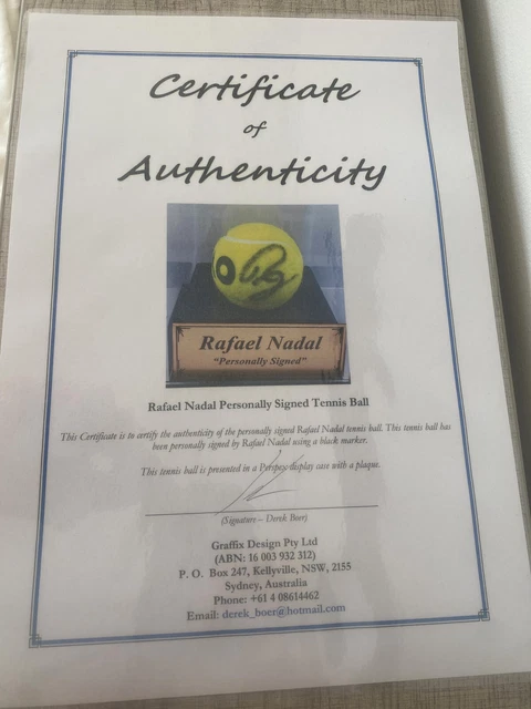 RAFAEL NADAL SIGNED Tennis Ball - Australian Open- certificate of ...