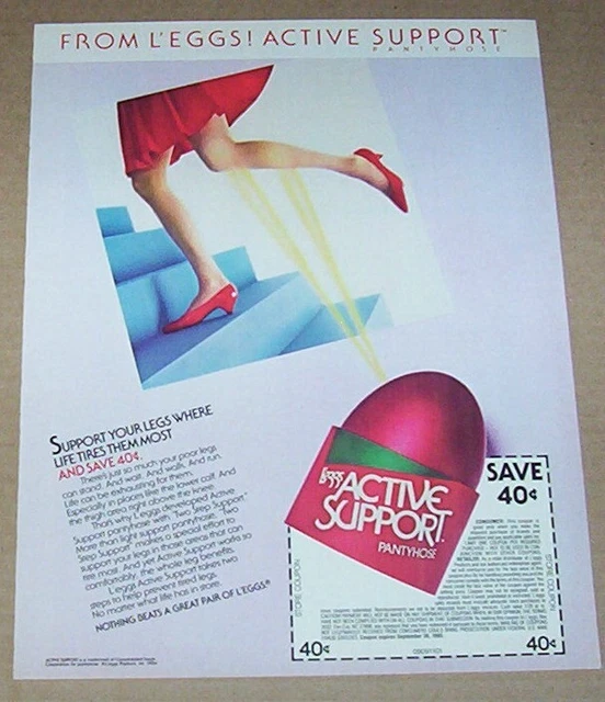 1984 PRINT AD - L'eggs Active Support pantyhose Leggs legs hosiery ...
