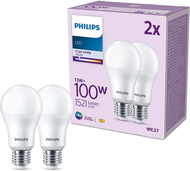PHILIPS PACK DE 2 Ampoules LED E27, 100W, 4000K, Blanc Froid EUR 285,01 - PicClick FR