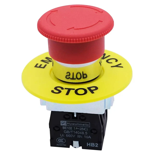 2NC 22MM EMERGENCY Stop Push Button Switch Red Mushroom Equipment E ...