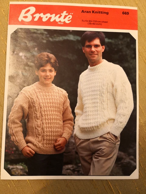 VINTAGE 1960S/70S KNITTING pattern, men boys Aran sweaters Bronte 669 £ ...