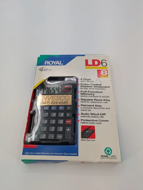 ROYAL LD6 EZ VUE Calculator 8 Digit Solar and Battery Power w/ Manual ...