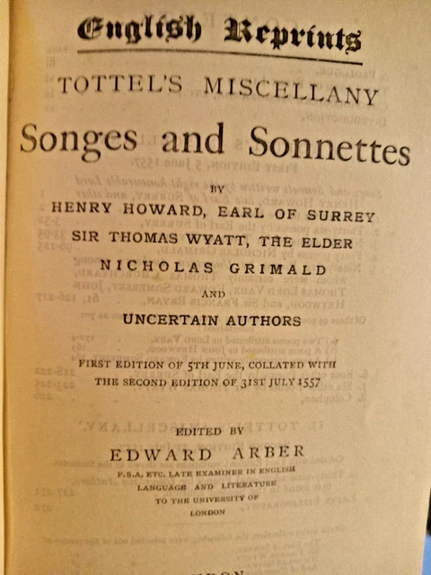 TOTTEL'S MISCELANY, SONGS and Sonnettes 1914 Edition $30.00 - PicClick