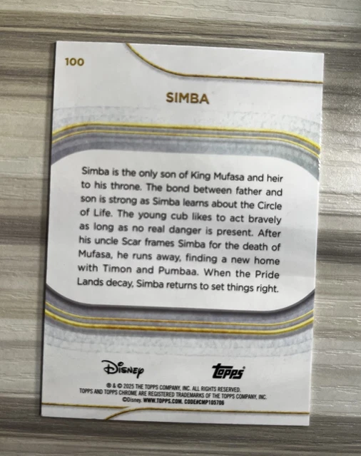 2025 TOPPS CHROME Disney Base Simba #100 £1.79 - PicClick UK