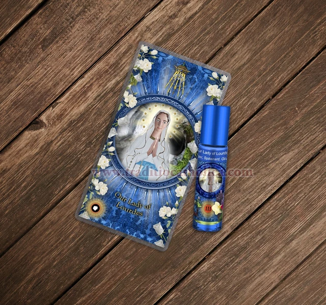 OUR LADY OF Lourdes Relic holy prayer card & relic anointing oil. £8.94 - PicClick UK