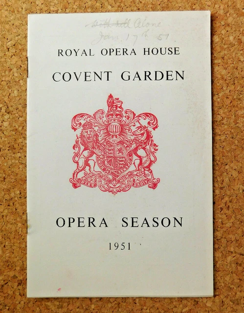 COVENT GARDEN OPERA programme 1951 Peter Pears Geraint Evans Uta Graf ...