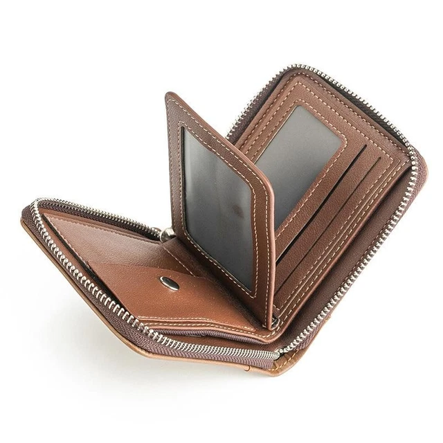 VINTAGE SHORT ZIPPER Wallets Men Coin Pocket Card Holder Case Wallet ...