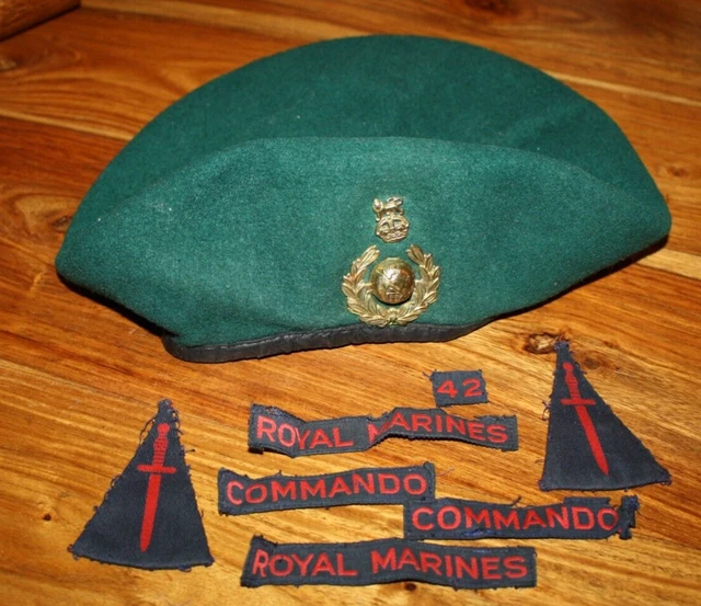 ORIGINAL WW2 ROYAL Marine Commando Green Beret & Shoulder Titles as ...