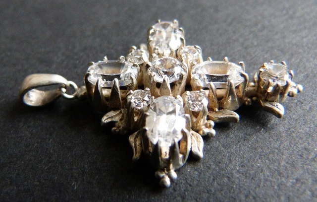 CROIX PENDENTIF EN argent massif et zircon Bijou ancien silver cross ...