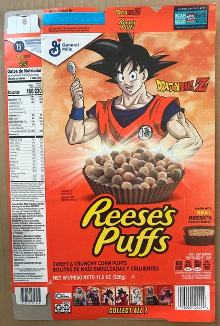 EMPTY REESE'S PUFFS Dragonball Z Goku Cereal Box Toei Animation ...