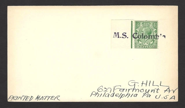 M.S. COLUMBIA LÍNEA recta a bordo cancelación en primer viaje cubierta ...