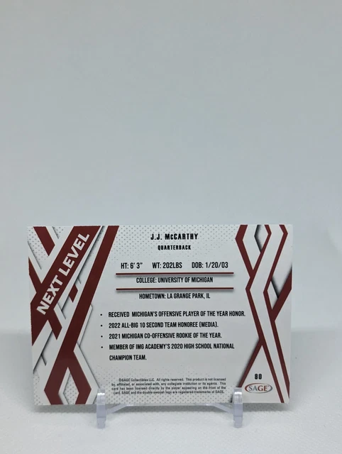 2024 SAGE🔥JJ MCCARTHY🔥MINT?!🔥NEXT Level🔥Michigan🔥Rookie Rc🔥📈 $2.76 ...
