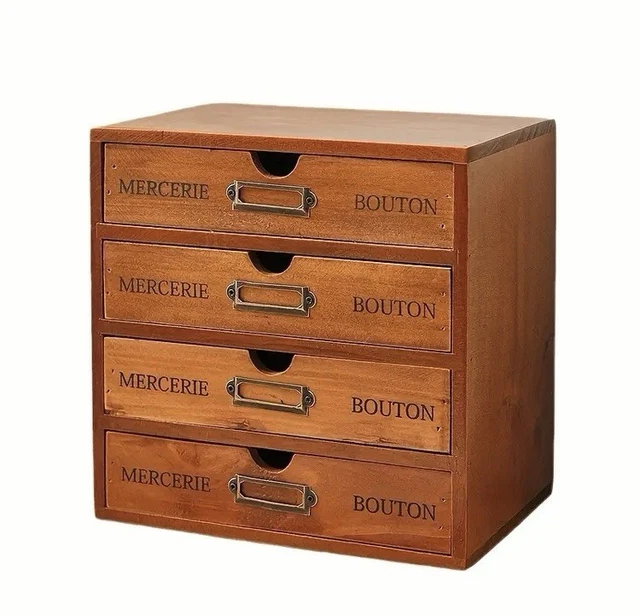 VINTAGE HOLZ DESKTOP Büro Aufbewahrungsbox Schubladen Box Organizer ...