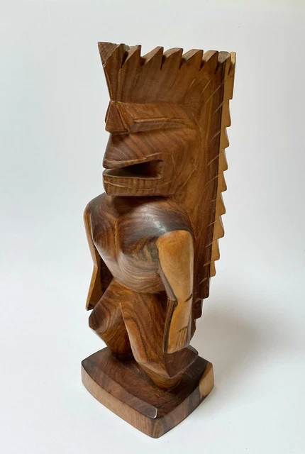 VINTAGE HAND CARVED Polynesian Tiki God Wooden Statue Figure 12.5" Tiki ...