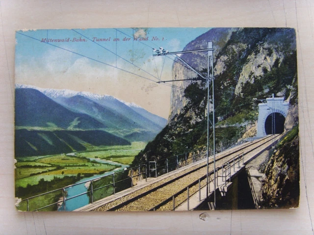 EISENBAHN ANSICHTSKARTE MITTENWALDBAHN Tunnel Wand No. 1 um 1910 EUR 7 ...