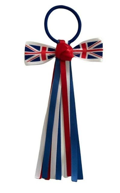 RED WHITE BLUE Union Jack Flag Streamer Kings Coronation Hair Bow ...