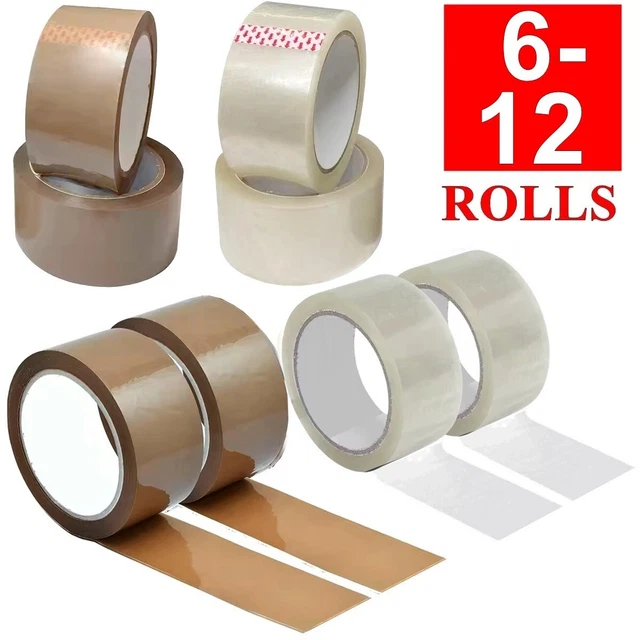 6/ 12 X Strong Brown Buff/Clear Parcel Packing Tape 48MM X 66M Box ...