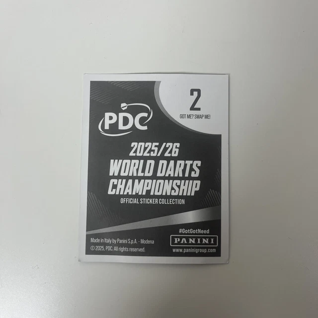PDC WORLD CHAMPIONSHIP Darts 2025/26 Sticker Number No. 2 Trophy £1.69 ...