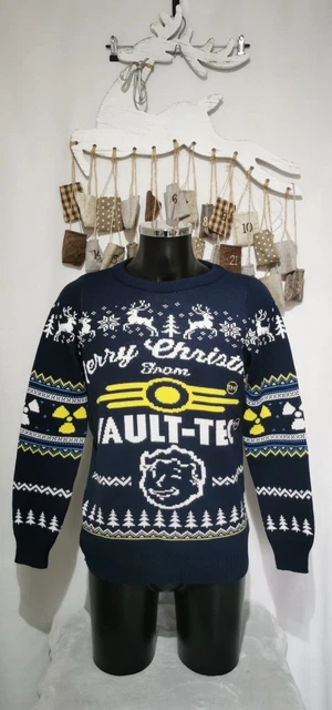 UNISEX NUMSKULL VAULT Tec Fallout 4 Christmas Jumper Blue Size Medium ...