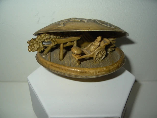 VINTAGE JAPANESE CELLULOID Carved Oyster Clam Shell Diorama Asian Art ...