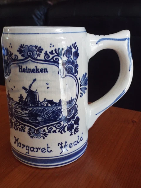 VINTAGE 1941 DUTCH Heineken Beer Stein Tankard Delft Blue Mug Made in ...