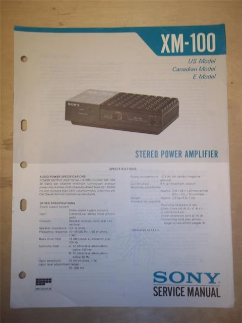 MANUEL D'ENTRETIEN SONY ~ amplificateur/amplificateur XM-100 ~ original ...