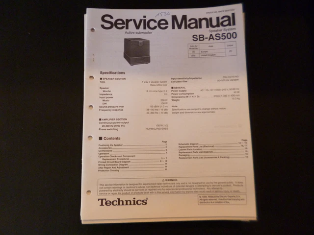 ORIGINAL SERVICE MANUAL Schaltplan Technics SB-CH900 EUR 12,50 ...