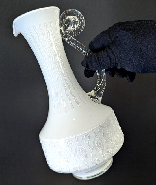STELVIA EMPOLI ITALIAN Art GLASS White opalina fiorentina Vase Pitcher ...