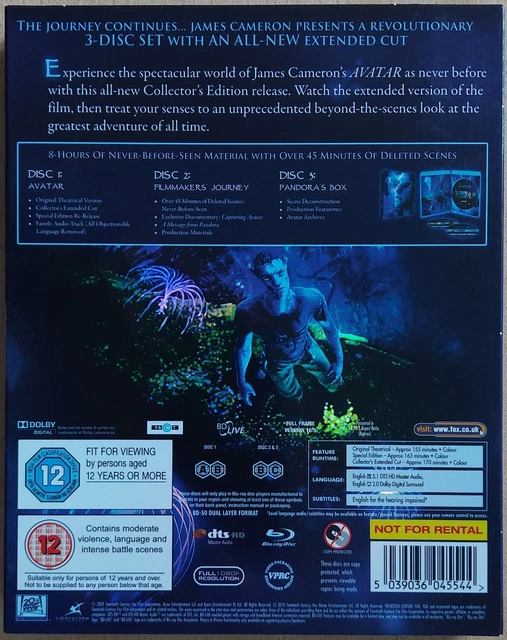 AVATAR - Extended Collector's Edition (3-Disc Blu-Ray Set, 2010) *Vgc ...