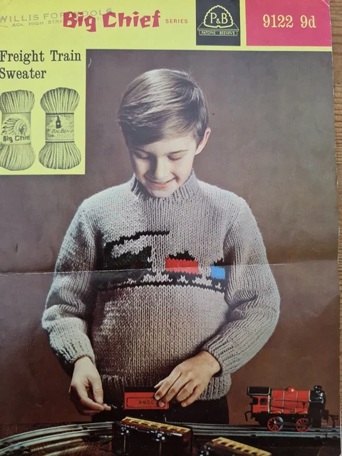 VINTAGE KNITTING PATTERN Boy's Traditional freight train motif size 26 ...