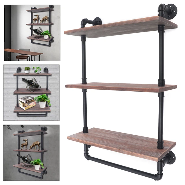 INDUSTRIAL FLOATING SHELVES, 3-tier Iron Pipe Shelf DIY Rustic - Urban ...
