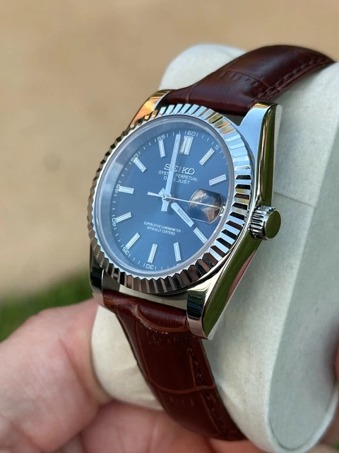 OROLOGIO SEIKO BLUE Oyster Perpetual Custom Mod 36mm NH35 Movimento ...