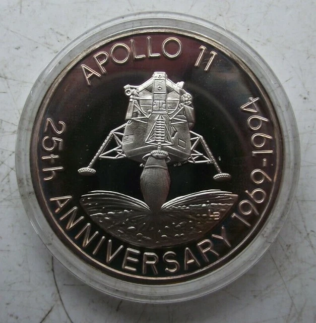 APOLLO 11 25TH Anniversary 1969-1994 0.999 Silver Coin Turks & Caicos ...