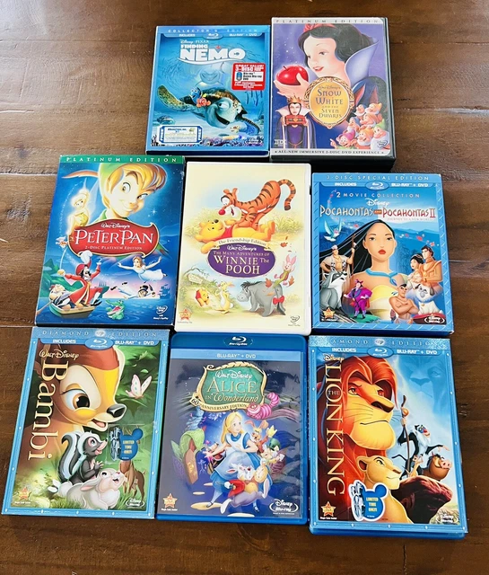 8 DISNEY BLU Ray And DVD Lot Pooh, Bambi, Peter Pan, Nemo, Snow White ...